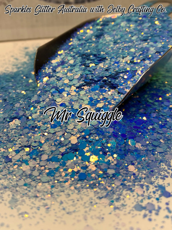 Mr Squiggle | UV Glow Blue Chunky Glitter – Jelby Crafting Co.